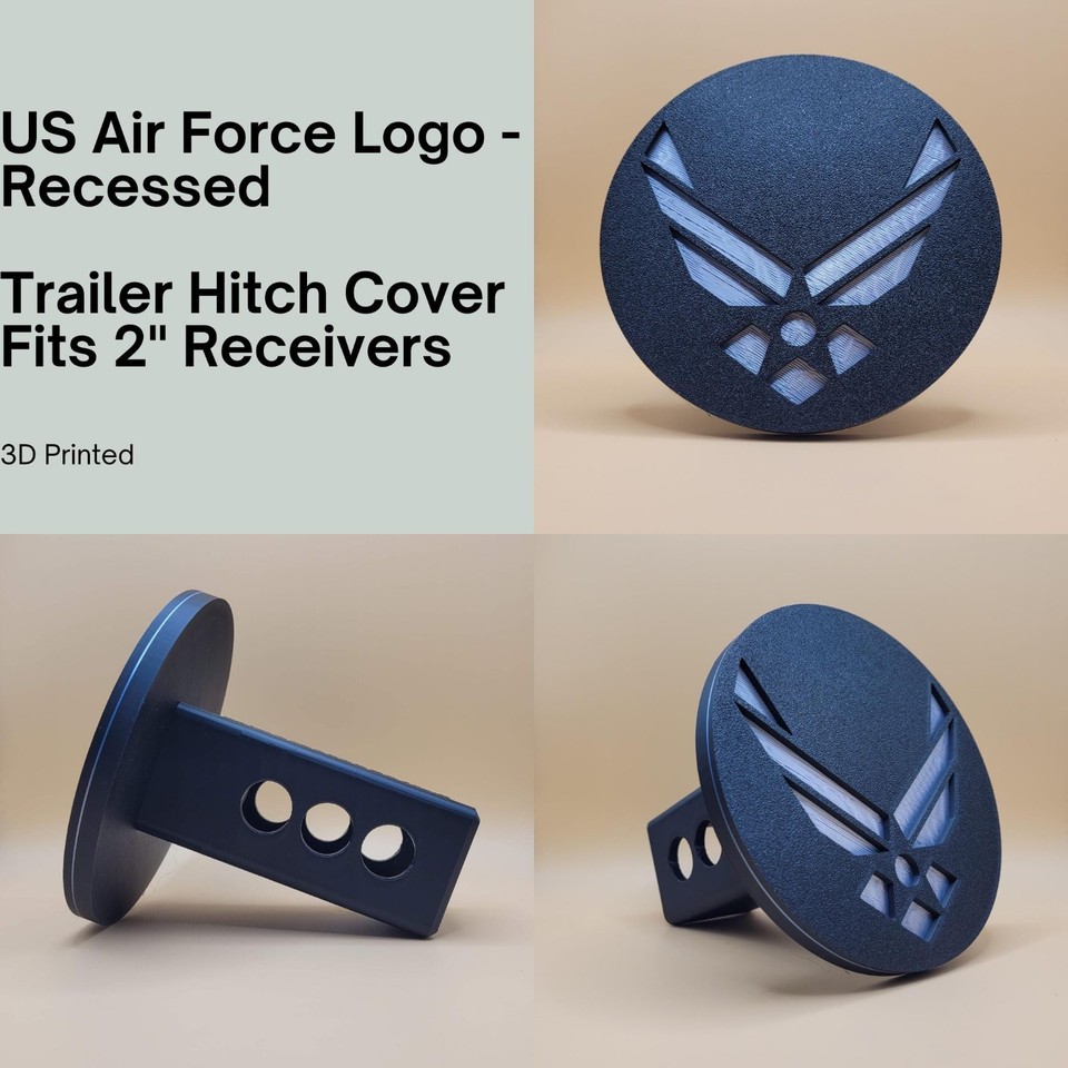 US Air Force Trailer Hitch Cover – Recessed Round Logo | Silver and ...