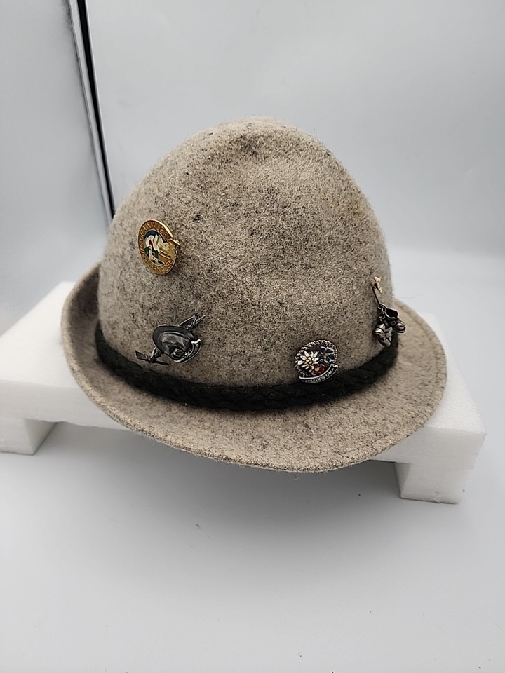 VTG Capo Wool Hat Beigh Braided Feather Many Pins Austrian Waterproof ...
