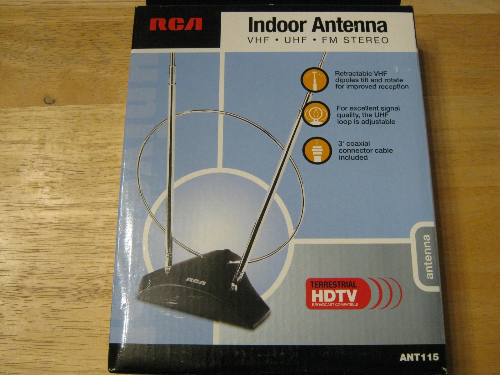 RCA Indoor Antenna VHF/UHF/FM Stereo Terrestrial HDTV Compatible ANT115 ...