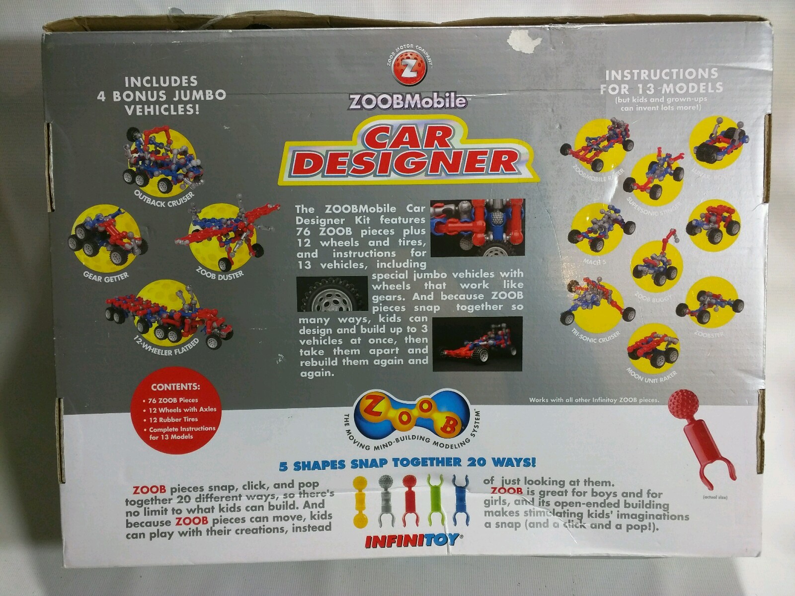 ZOOB MOBILE CAR DESIGNER KIT 12 Wheels 76 Zoob & 1 Instruction | eBay