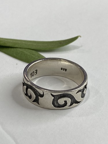 Vintage Sterling Solid 925 Silver 7.3mm Wide Band Scribe Ring 9.75size ...