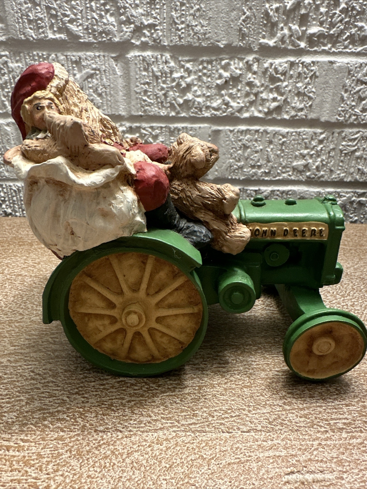 Vintage Village Figure Santa Riding Green John Deere Tractor Wood World ...