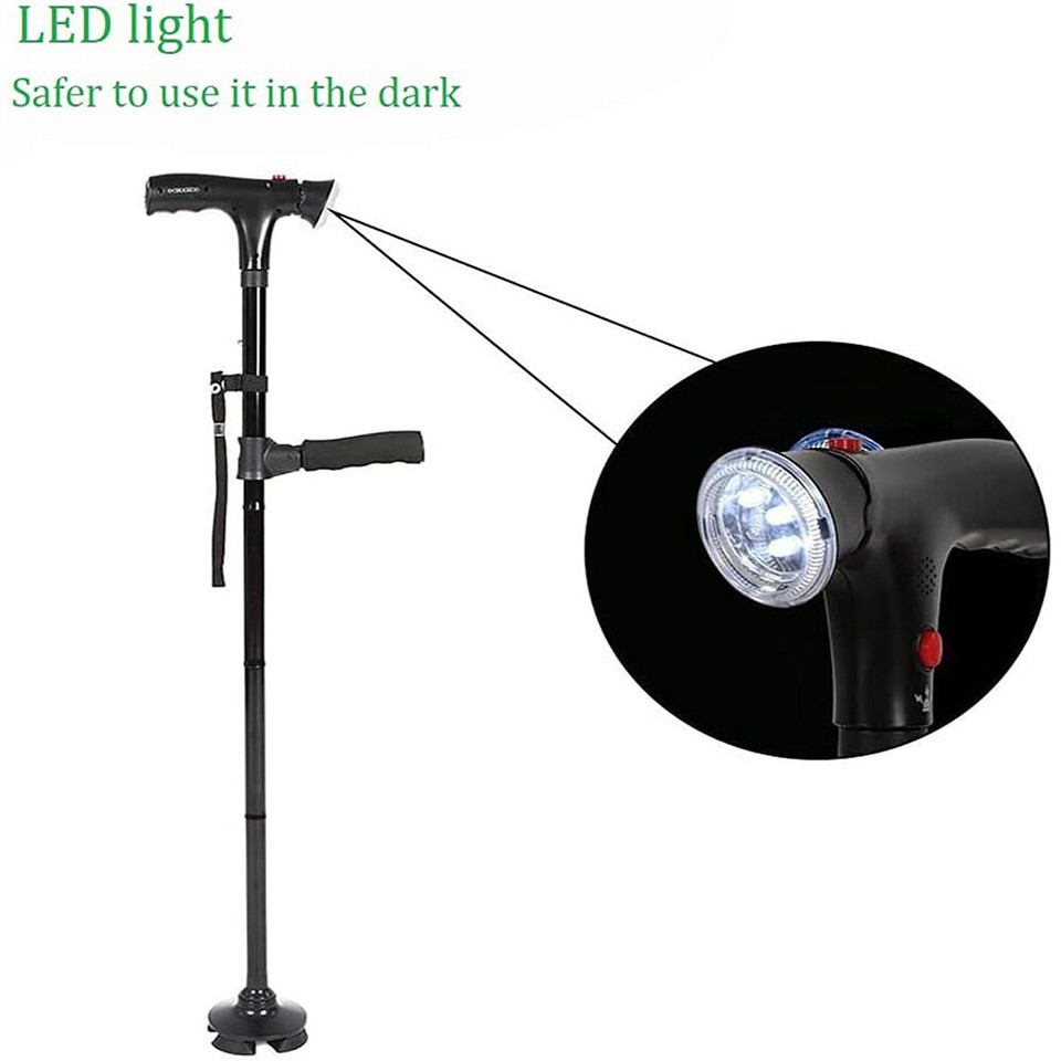 Elder Folding Walking Stick Walking Cane Height Adjustable LED Light ...