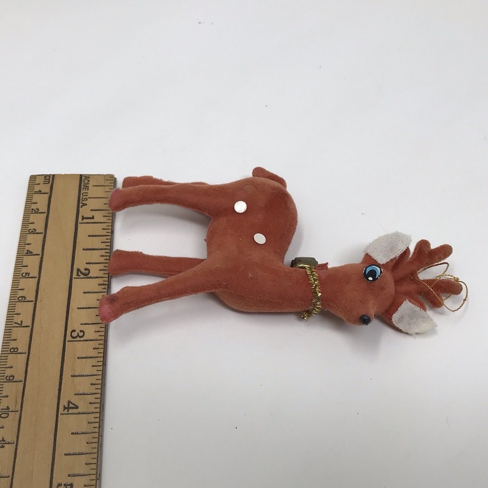VINTAGE KITSCHY FELTED HARD PLASTIC DEER FAWN CHRISTMAS TREE ORNAMENT ...