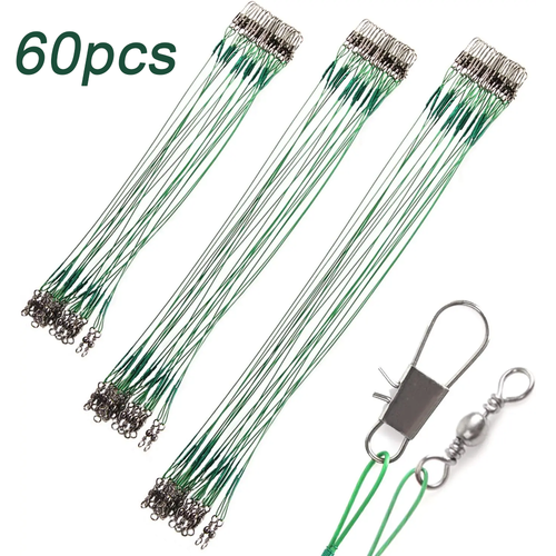 60pcs Trace Wire Leader Stainless Steel Fishing Line Leaders With Snap ...