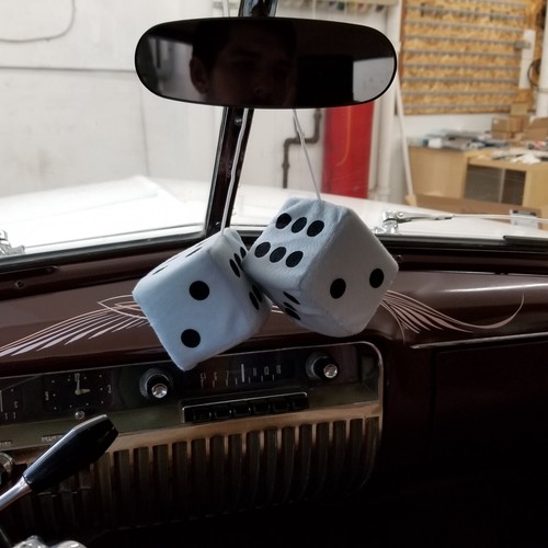 Blue Custom Fuzzy Hanging Rearview Mirror Dice w/ White Dots J deluxe ...