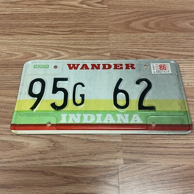 License Plate Vintage Tag Indiana Wander 95G 62 1986 Rustic USA Man ...