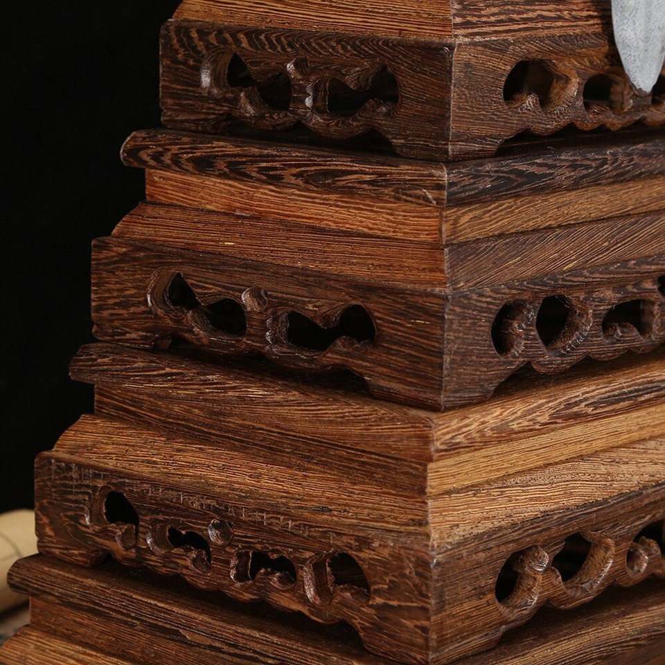 Retro Chinese Wood Fishbowl Display Vase Pot Planter Stand Bonsai Vase ...