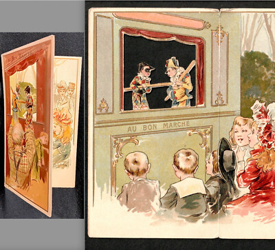 Punch & Judy 1800's Puppet Show Metamorphic Au Bon Marche Ad Folding ...