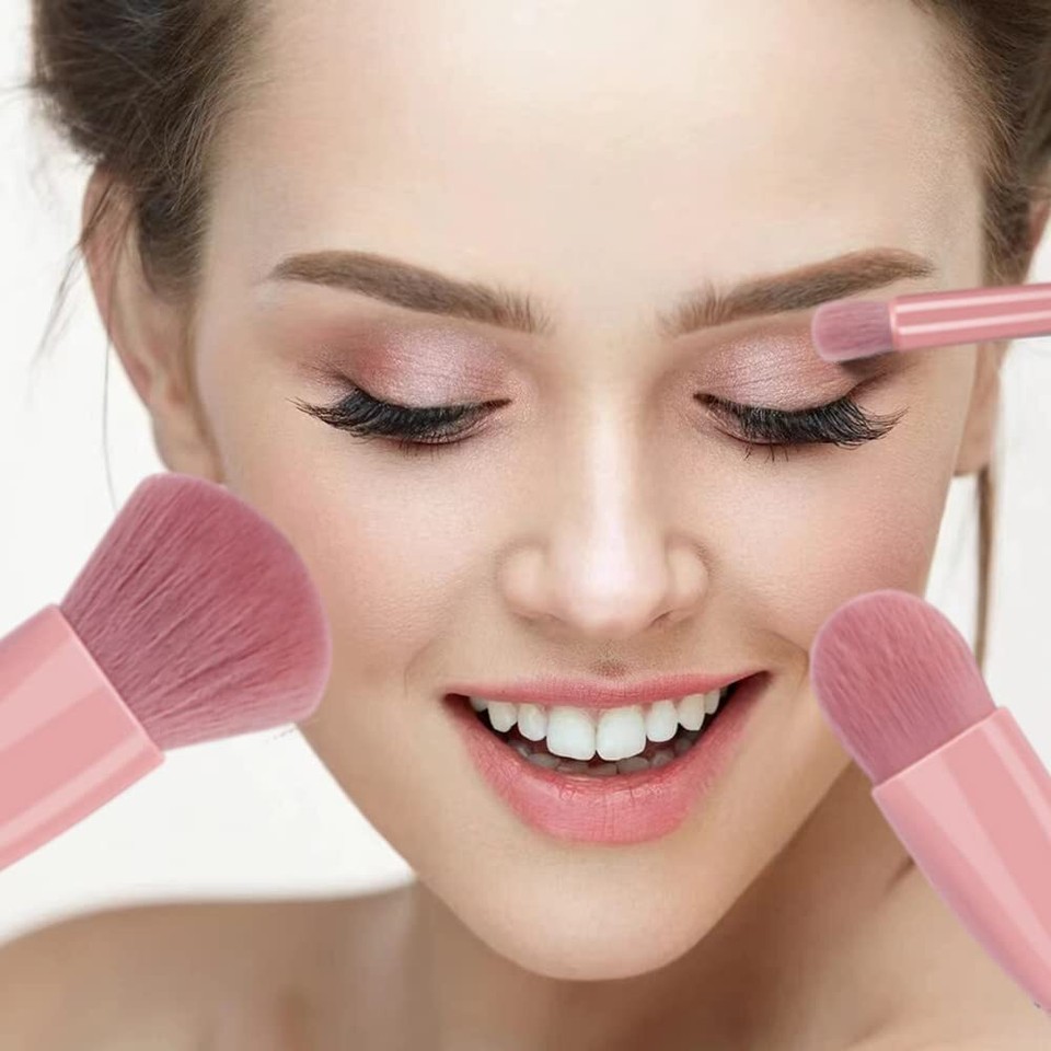 5Pcs Portable Makeup Brushes Kit with Mirror Box Mini Cosmetic Travel ...