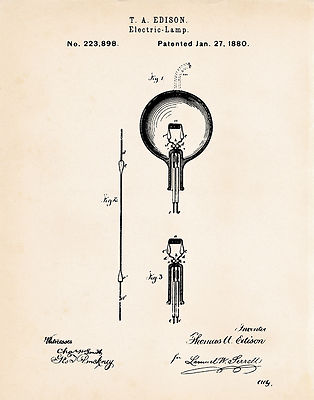 1880 Edison Bulbs Patent Cool Science Teacher Gifts Patent Wall Art ...