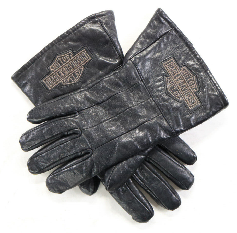 mens harley davidson gloves M black leather gauntlet thick bar shield ...