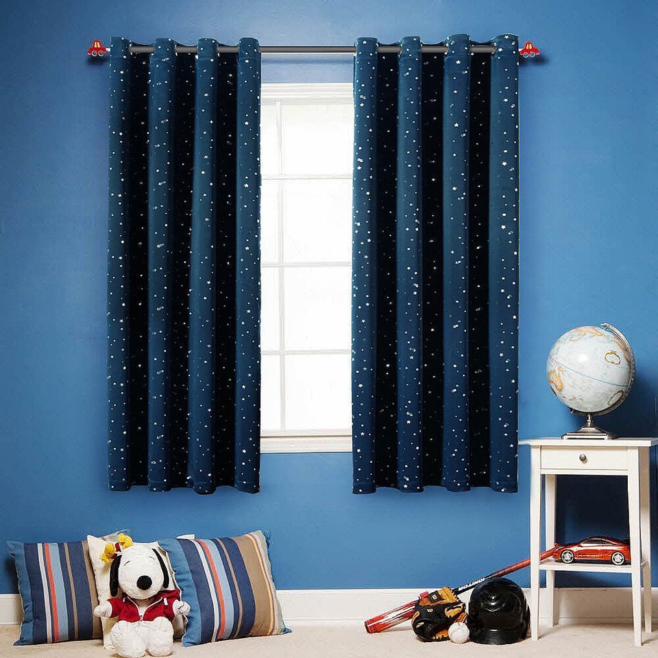 Star Printed Room Darkening Blackout Short Curtain Ring Top Blind 39x47 ...