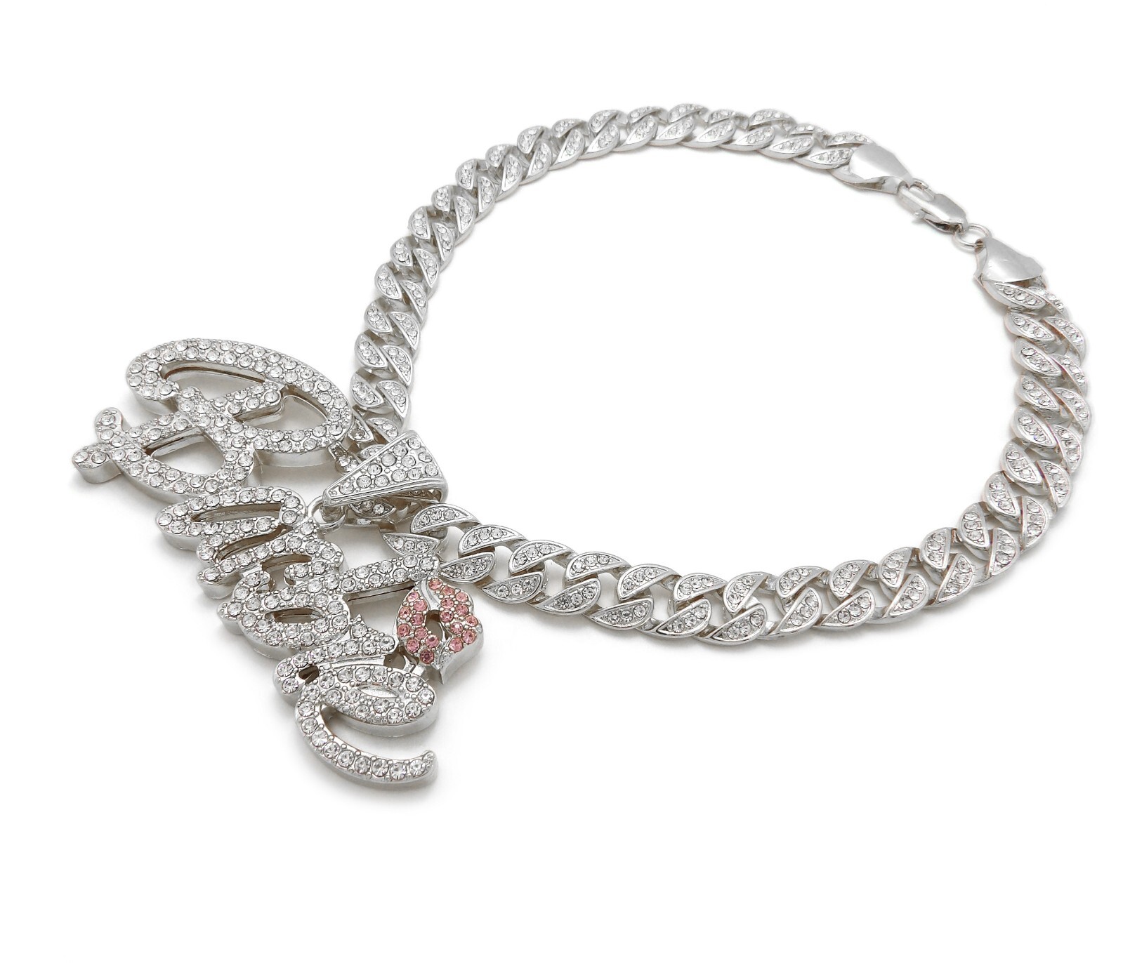 Iced Pink Barbie Lips Pendant 10mm/18" or 20" Ice Bling Cuban Chain ...