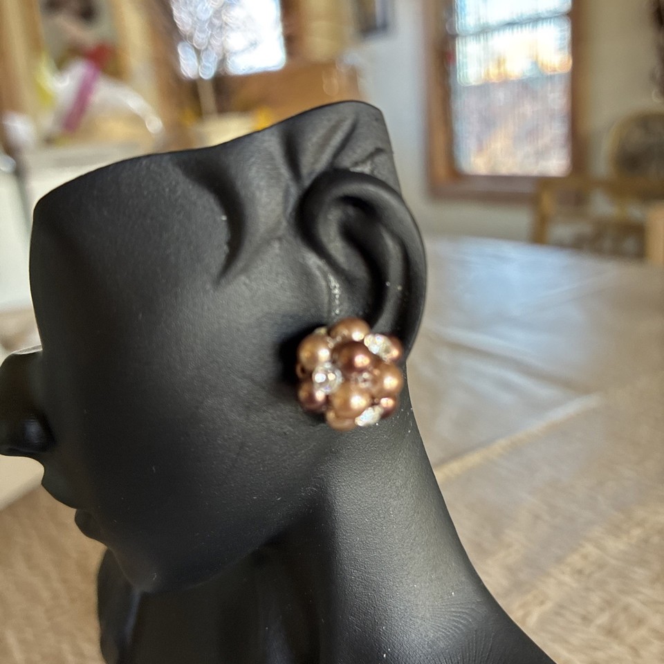 Rhinestone Beads Round Well Made Small Post Earrings | eBay