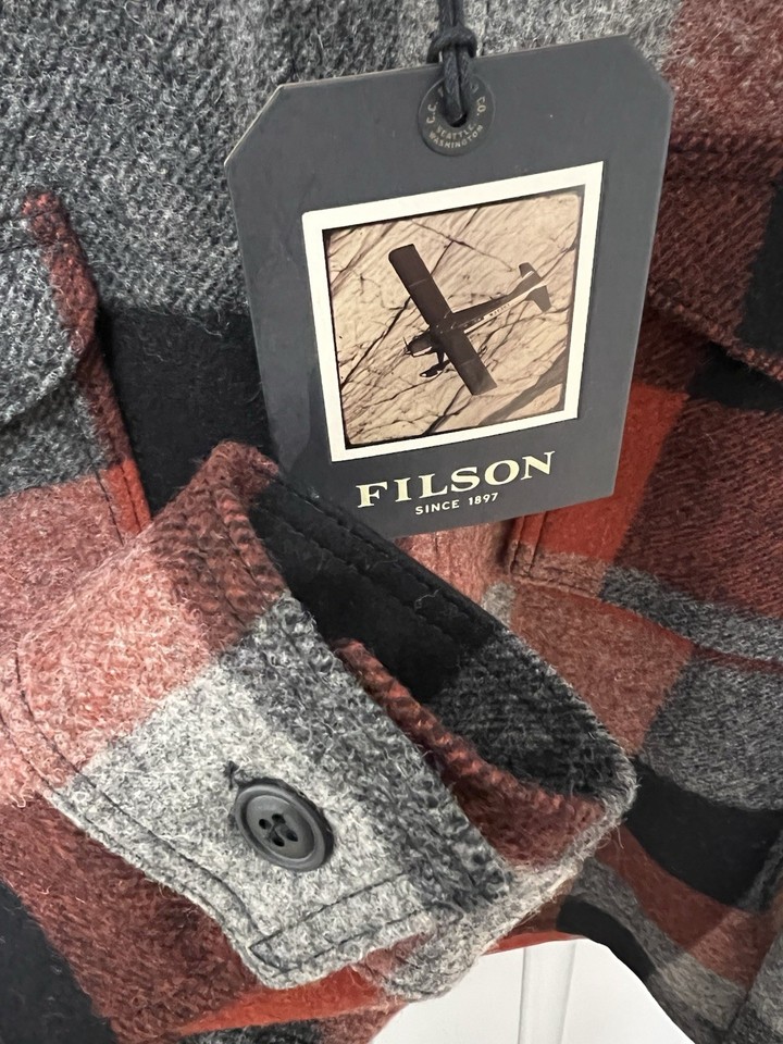 Filson Wool Jac Shirt, Black Charcoal Rust Plaid | Made In USA | Large ...