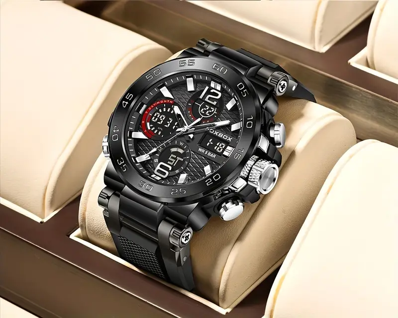 Men Quartz Watch Waterproof Dual Display Digital Luminous Watch Holiday ...