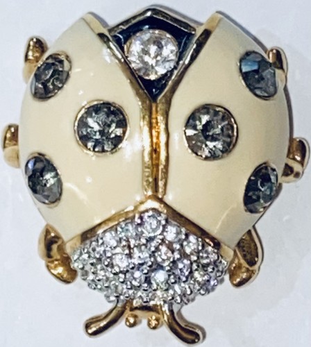 JOAN RIVERS LADYBUG SWAROVSKI CRYSTAL CREAM ENAMEL GOLD PLATED BRONZE ...
