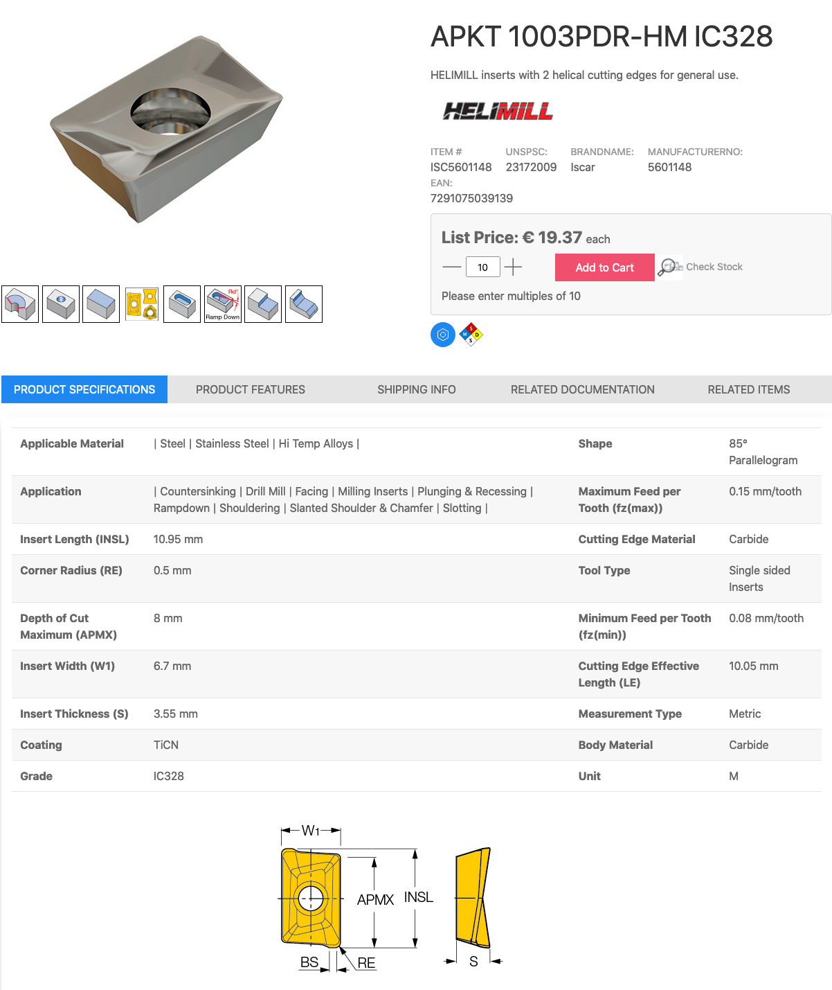 10 Pcs Iscar APKT 1003PDR-HM IC328 , 1 Box , New ! Possible fast ...