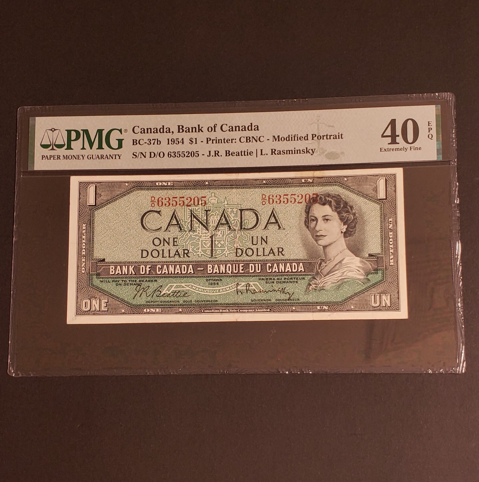 RARE MISALIGNMENT SERIAL # ERROR 1954 Bank of Canada $1 Banknote. PMG ...