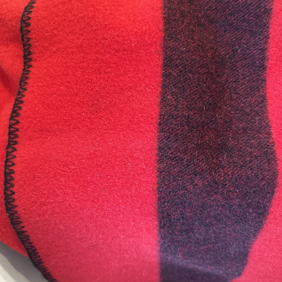 Antique Wool Blanket 66”x53” Red wool blanket with black stripes ...