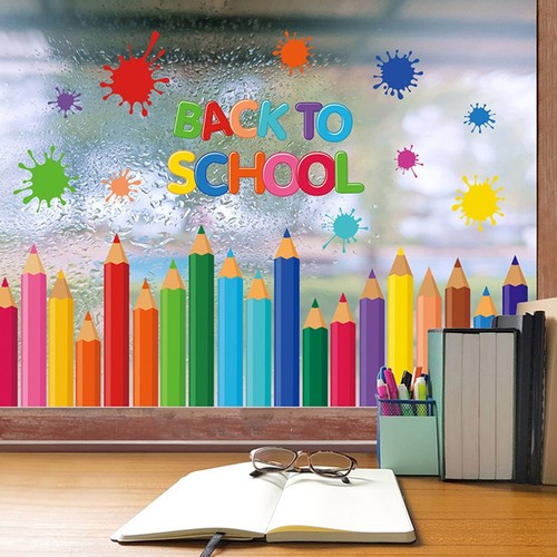 School Season Pencil Window Clings Reusable Double Sided 9 Sheets ...