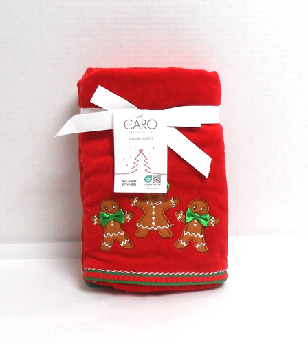 Caro Christmas Set of 2 Red Hand Towels Cotton Velour GINGERBREAD | eBay