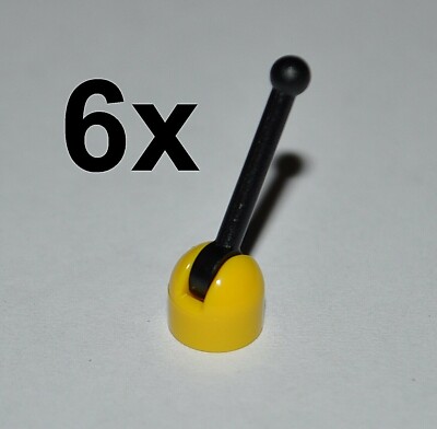 LEGO PARTS - 6X YELLOW/BLACK MINI ANTENNAS/SMALL BASE/LEVER/CAR GEAR ...