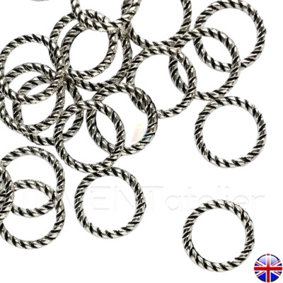 50 Twisted Rope Closed Linking Rings 8mm Antique Silver Connector ...