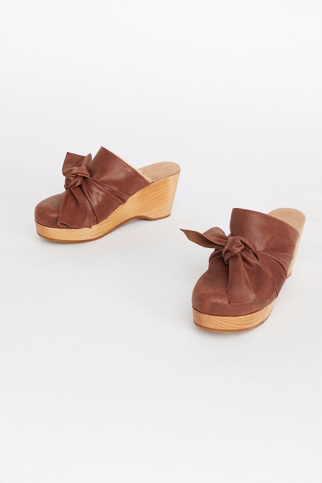 FREE PEOPLE SHOES NIGHTINGALE CLOG COGNAC LEATHER 39 FUR LINED WEDGE ...