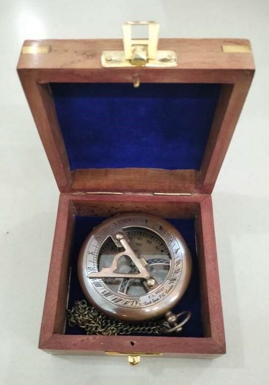 Sun Dial Pocket Watch Antique Old Gold Lustre Unusual Compass Navy ...