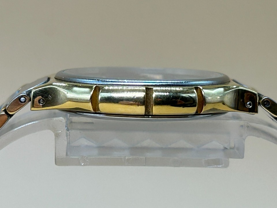 YVES SAINT LAURENT Three Lines NAVY Gold Date 30mm France QZ Watch From ...