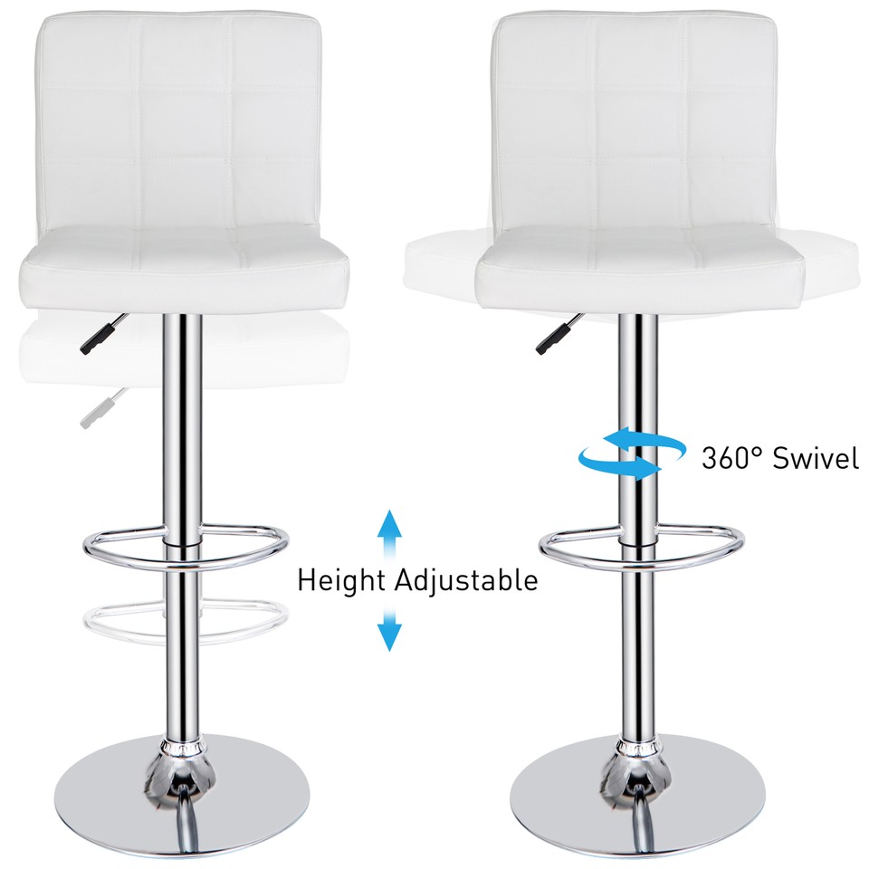 Set of 4 Bar Stools Adjustable Counter Height Swivel Chairs Square PU ...