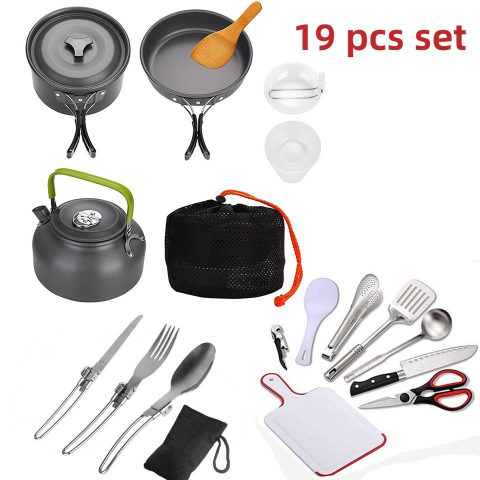 Camping Cookware Mess Kit Stove Pot Pan Cook Set Backpacking Outdoor ...