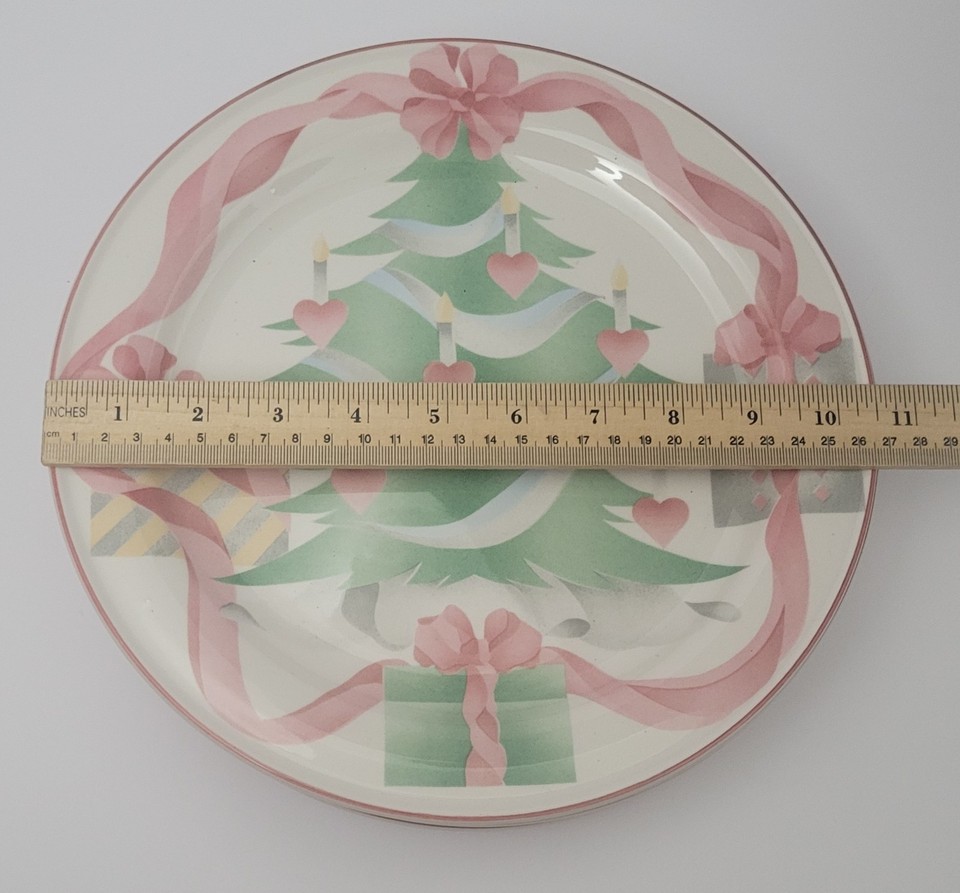 Vintage Pink & Pretty Bow Christmas Dishes Tree Plate Plates Dinner ...
