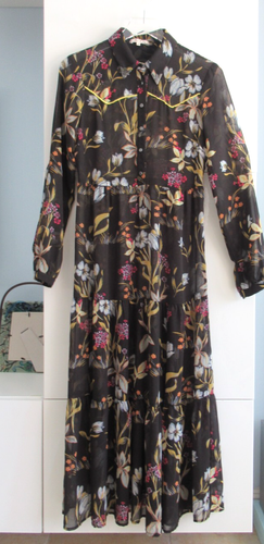 Anthropologie Willow & Clay Sheer Boho Floral Dress XS Long Slv, Black ...