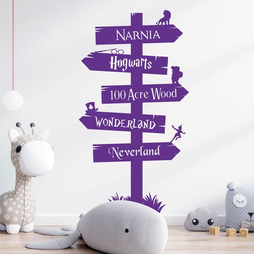 Storybook Signpost Children Wall Sticker - Narnia, Hogwarts, Neverland ...