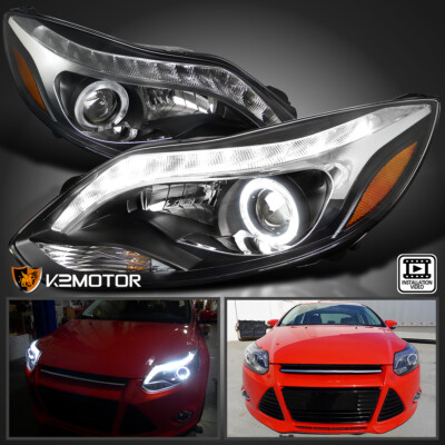 Black Fits 2012-2014 Ford Focus LED Bar Halo Projector Headlights Lamps ...