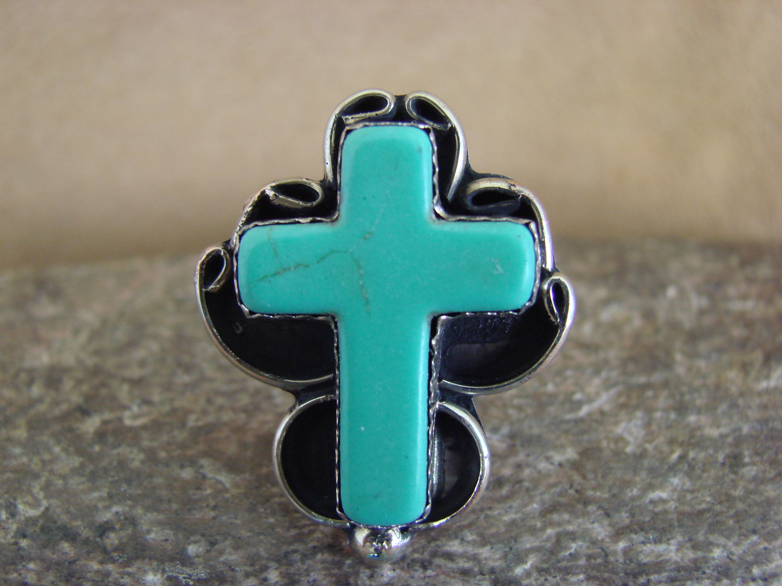Native American Nickle Silver Turquoise Cross Ring Size 6 1/2 by Phoebe ...