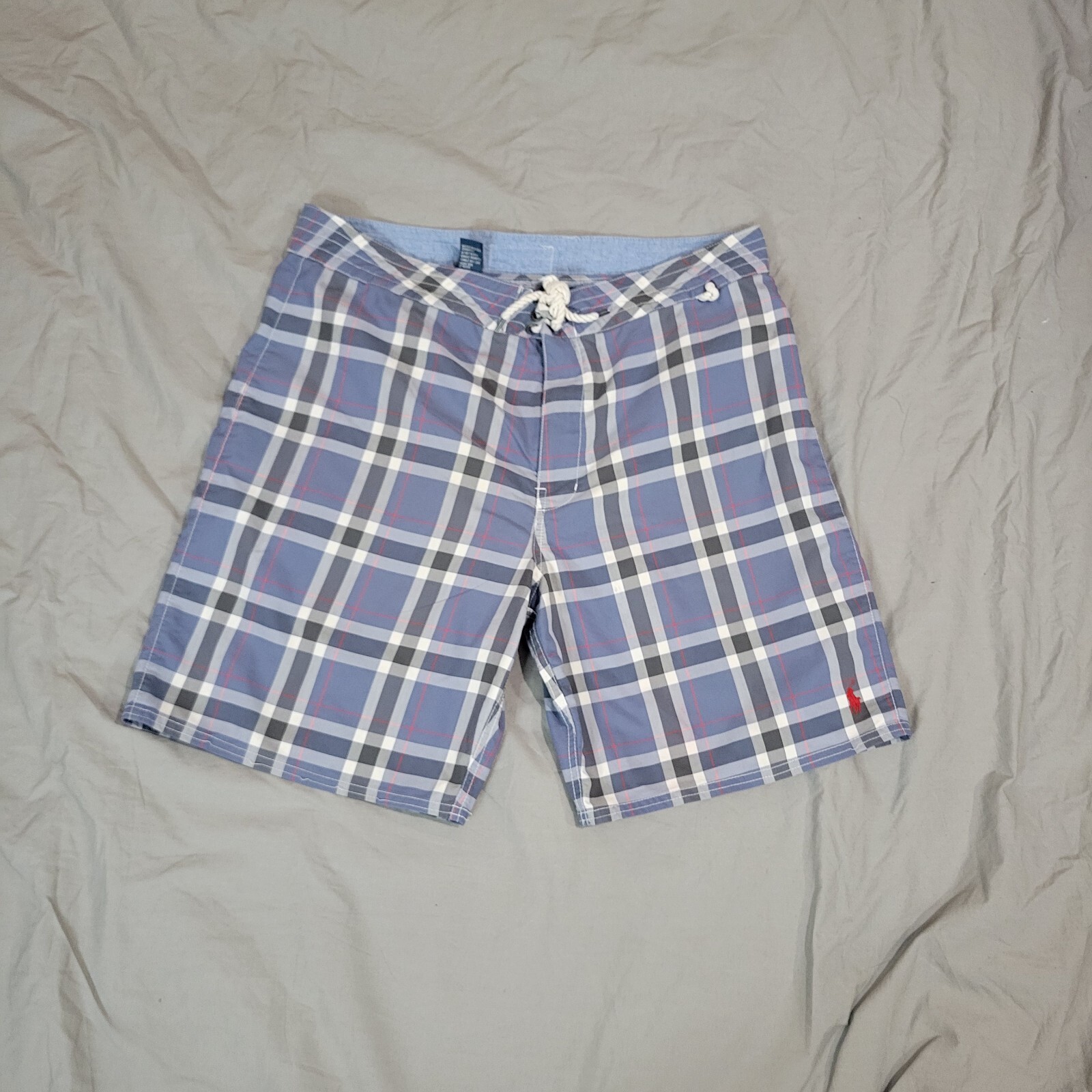Ralph Lauren Mens Swim Shorts Trunks Suit Blue Grey Plaid 36 Rope Boat ...