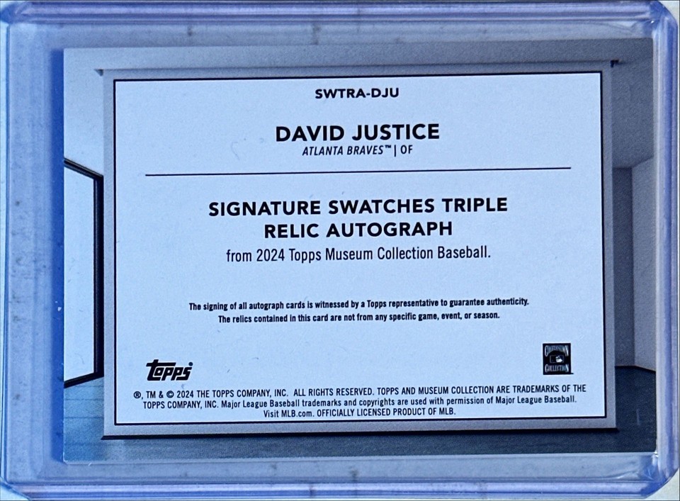 David Justice 2024 Topps Museum Triple Swatches Relic Auto #SWTRA-DJU ...