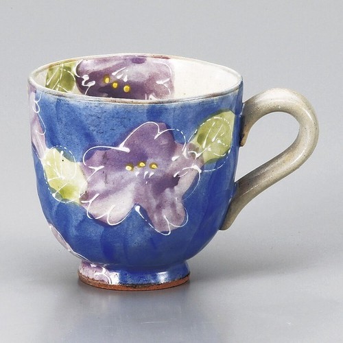 Mino ware Japanese pottery Mug Coffee Tea cup Yuka Flower pattern Blue ...