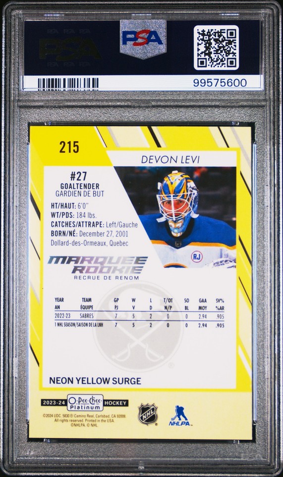 2023 O-PEE-CHEE PLATINUM NEON YELLOW SURGE #215 DEVON LEVI ROOKIE RC ...