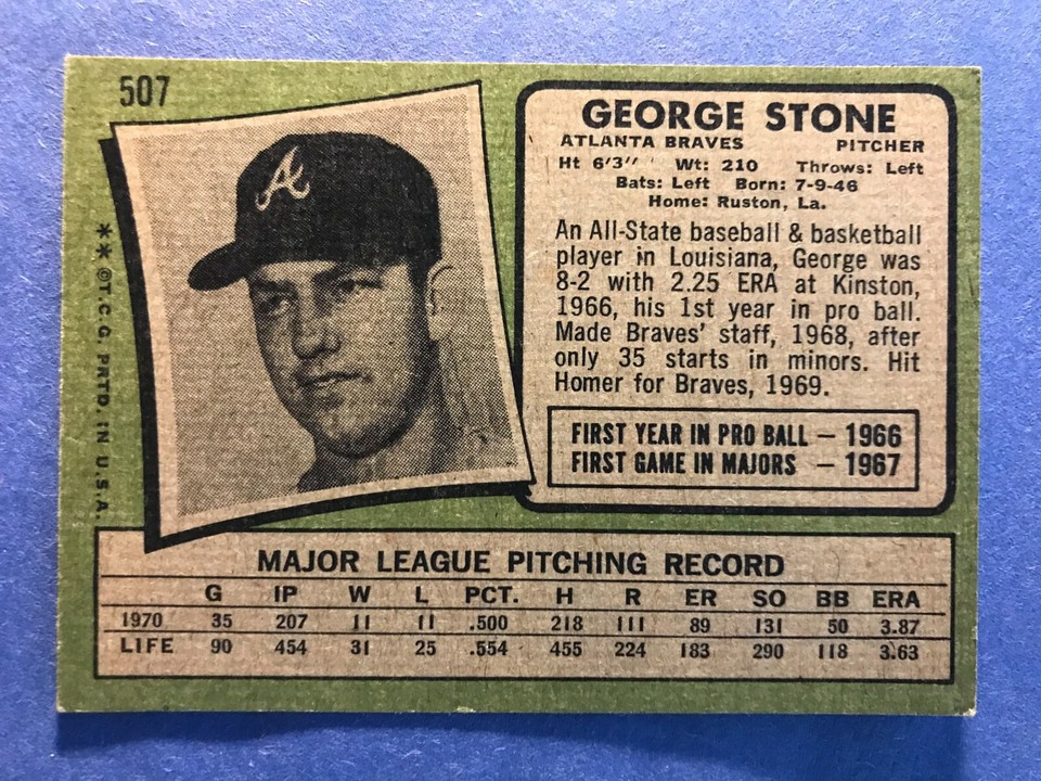 SIGNED GEORGE STONE AUTOGRAPHED 1971 BASEBALL CARD - BRAVES | eBay