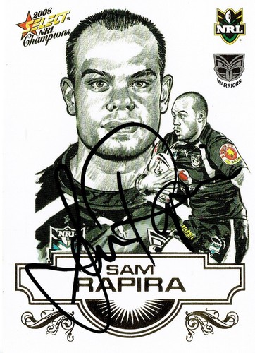 SAM RAPIRA SIGNE 2008 NRL CHAMPIONS CARD NEW ZEALAND WARRIORS REDUCED ...