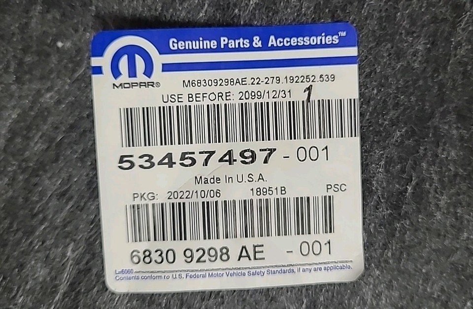 MOPAR 68309298AE Wheelhouse Inner Silencer, Right- Fits: 2018-2020 ...