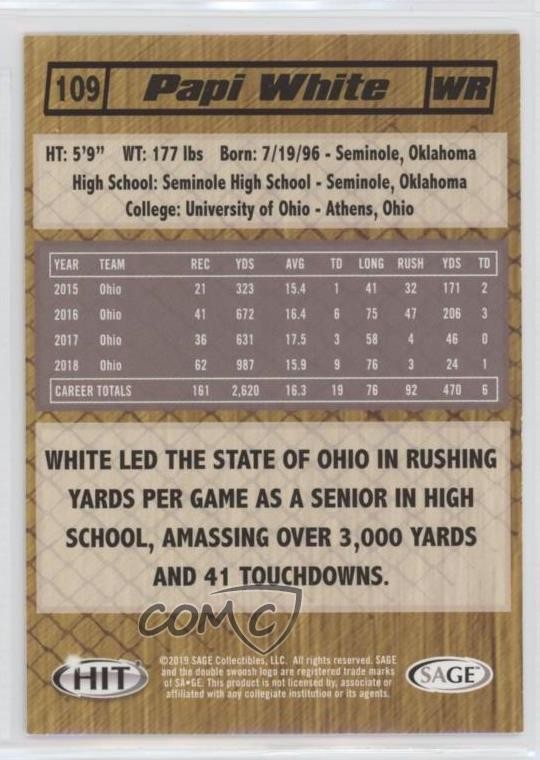 2019 Sage Hit Premier Draft Papi White #109 | eBay