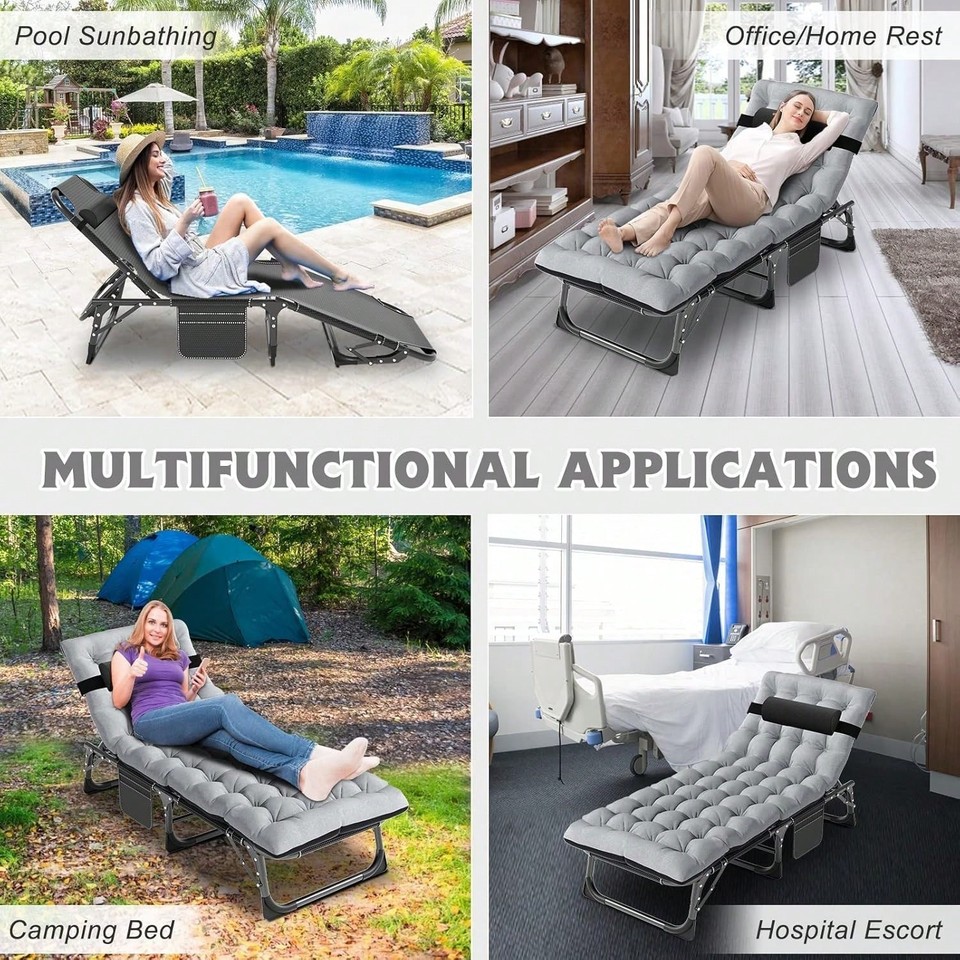 Adjustable Folding Camping Cot w/ Mat, Heavy Duty 1200D Oxford Outdoor ...
