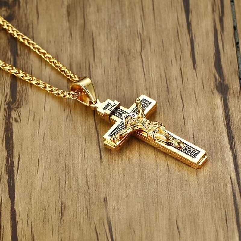 Gold Jesus Christ Crucifix Cross Pendant Necklace Christian Jewelry ...