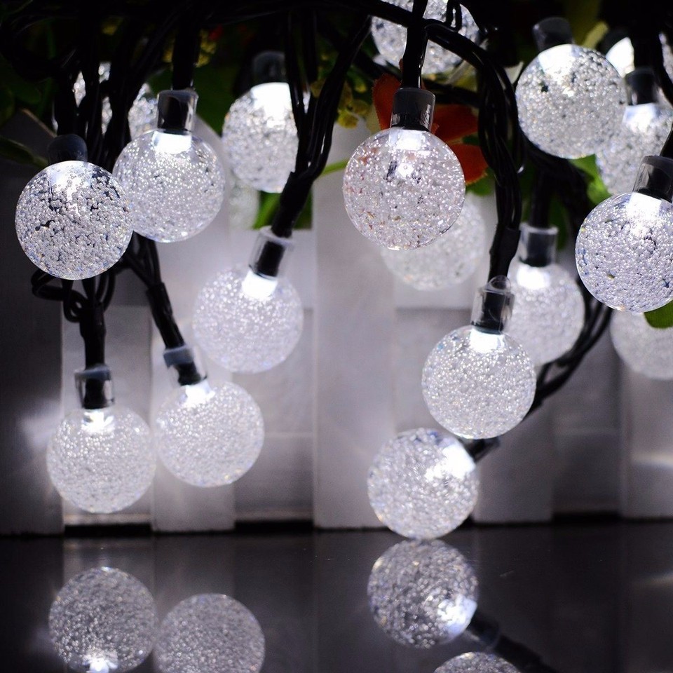20ft 30 LED Solar String Ball Lights Outdoor Waterproof Warm White ...